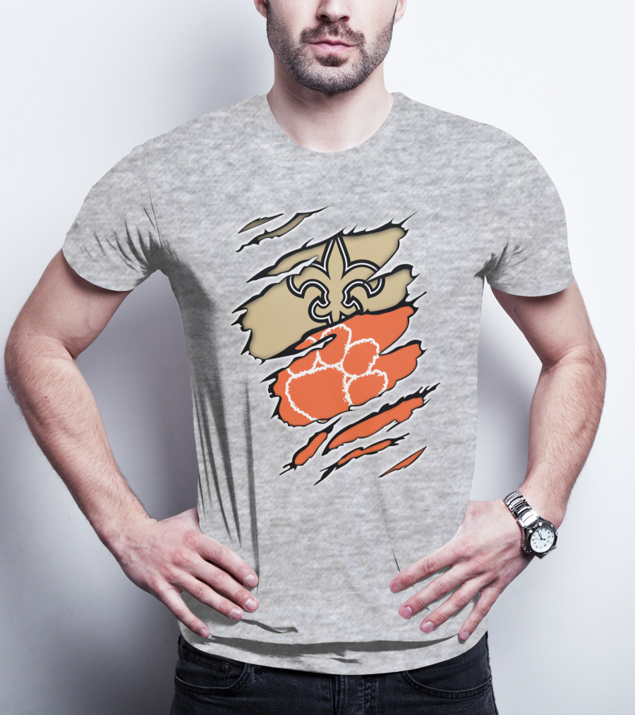 Saints Fleur-de-Lis Clemson Tiger Paw Rip T-Shirt