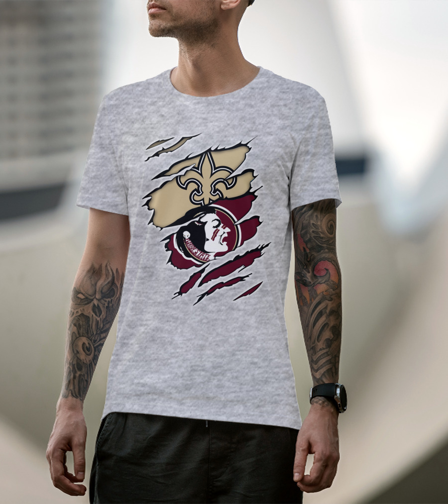 New Orleans Saints Seminoles Logo Ripped T-Shirt