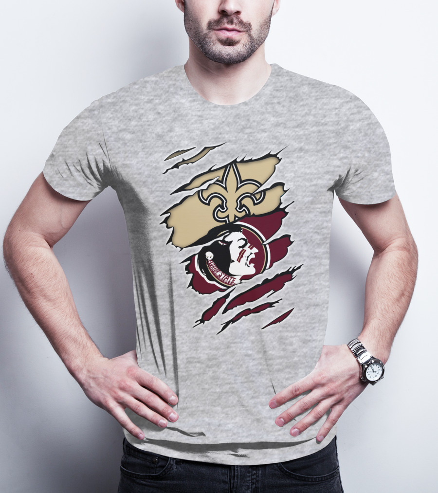 New Orleans Saints Seminoles Logo Ripped T-Shirt