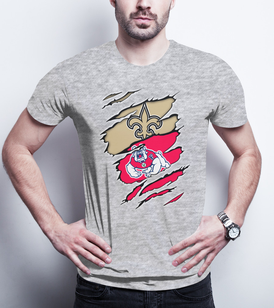 Fresno State Bulldogs And New Orleans Saints Emblem Fusion T-Shirt