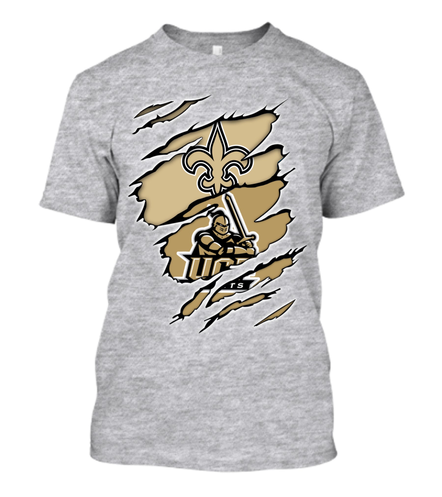 UCF Knights New Orleans Saints Gold Fleur-de-Lis Logo Mashup T-Shirt
