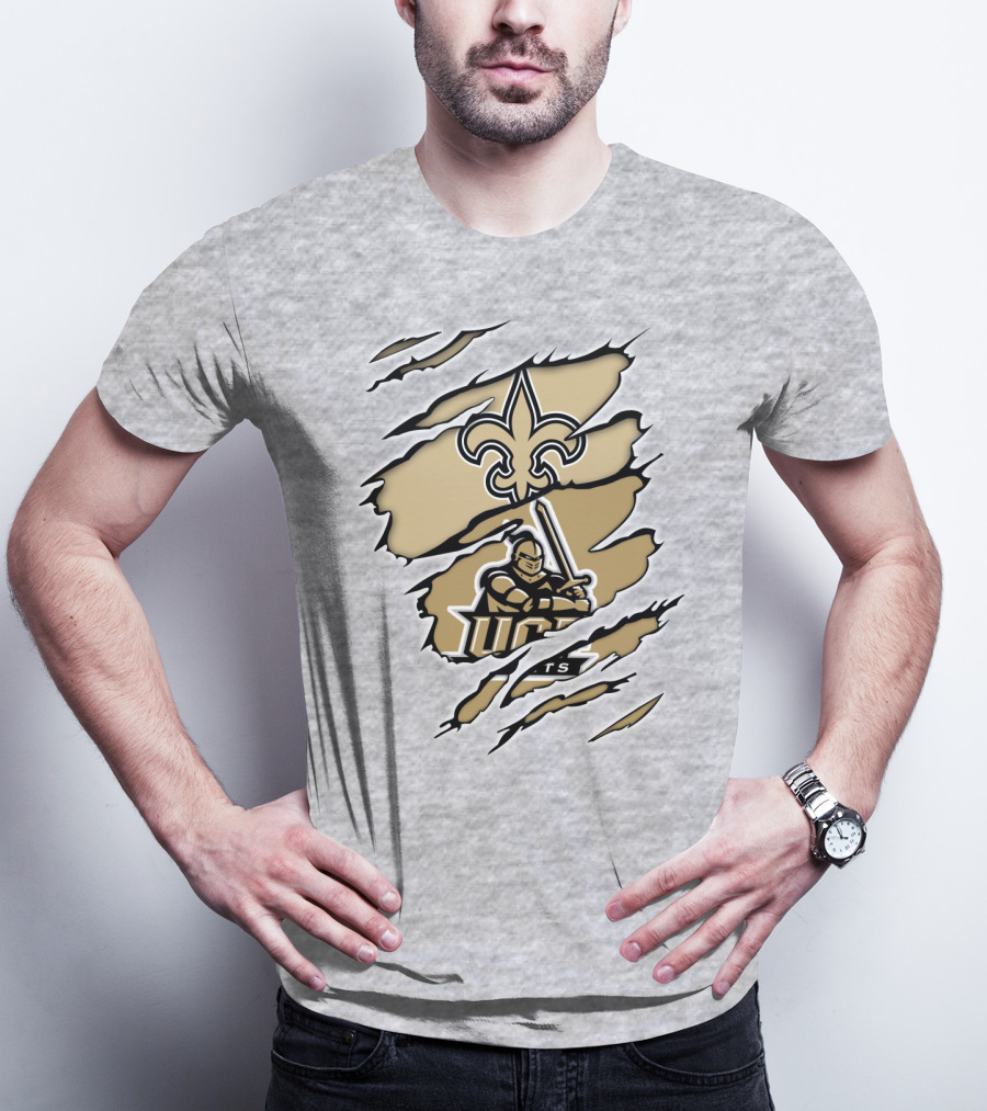 UCF Knights New Orleans Saints Gold Fleur-de-Lis Logo Mashup T-Shirt