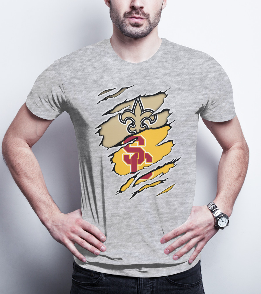 Saints Trojans USC Fleur-de-Lis Logo Combination T-Shirt
