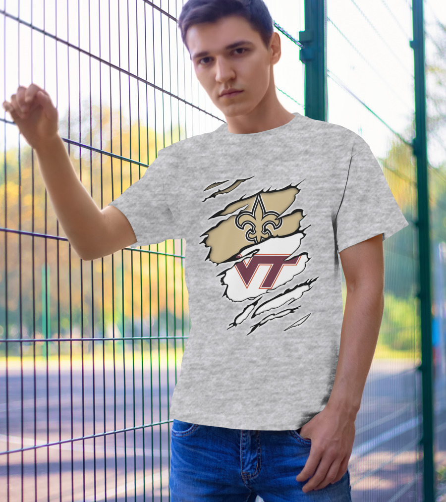 New Orleans Saints Virginia Tech Hokies Logo Fusion T-Shirt