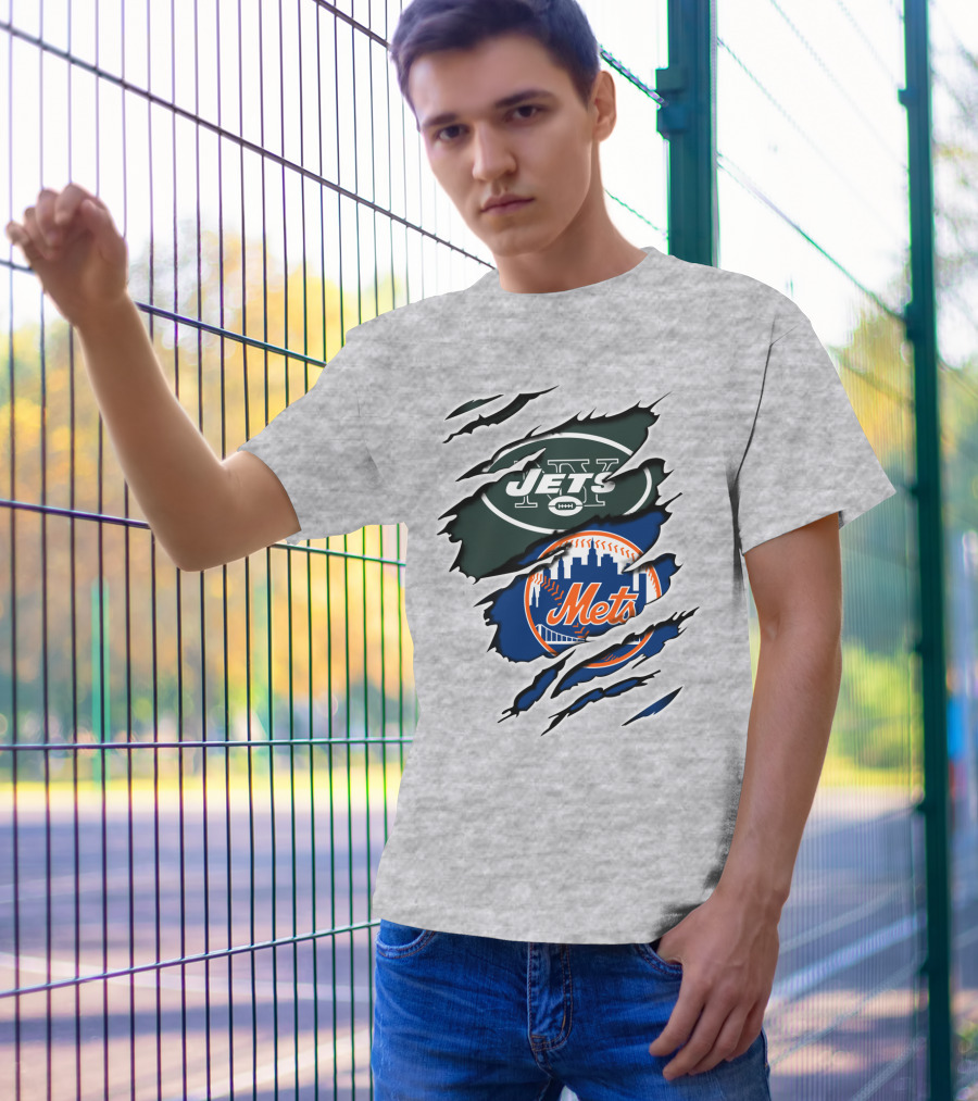 New York Jets Mets Claws Fan Logo Mashup T-Shirt