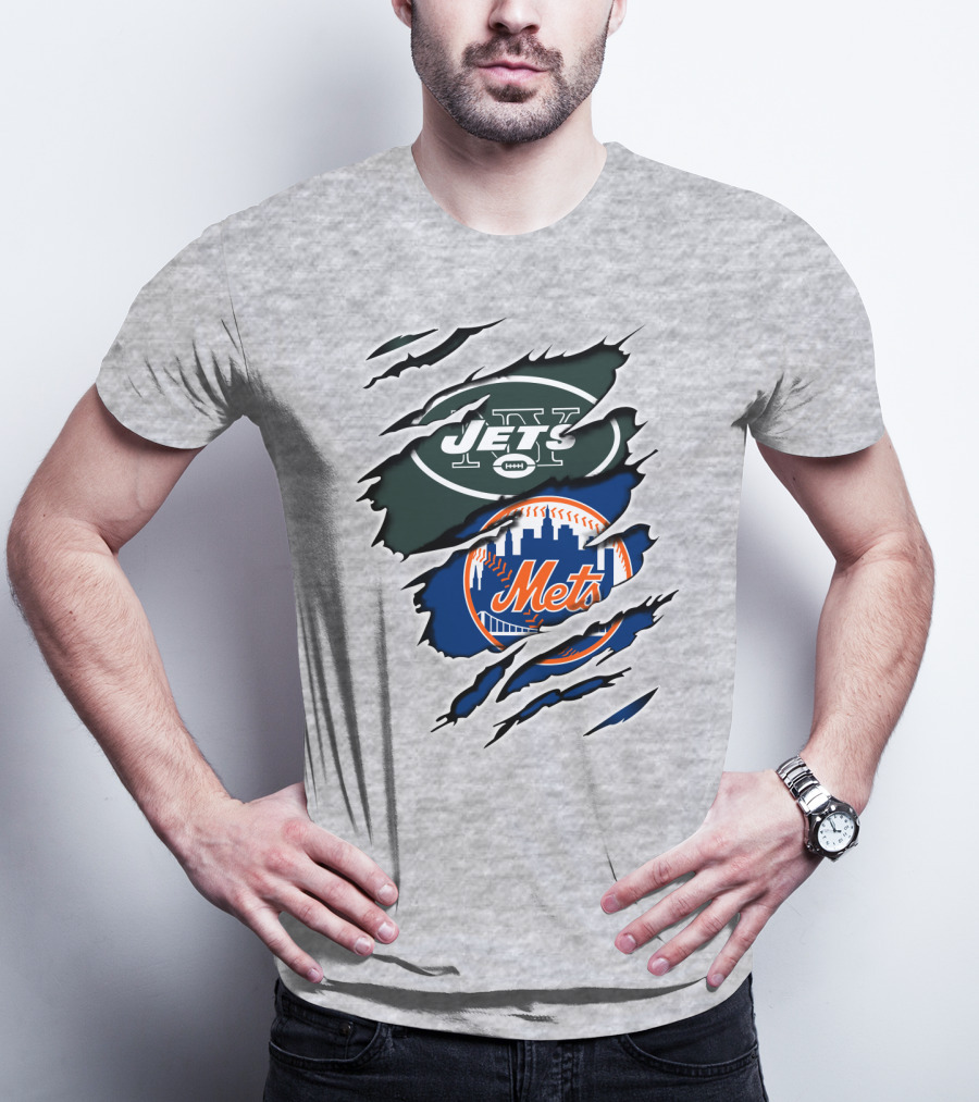 New York Jets Mets Claws Fan Logo Mashup T-Shirt