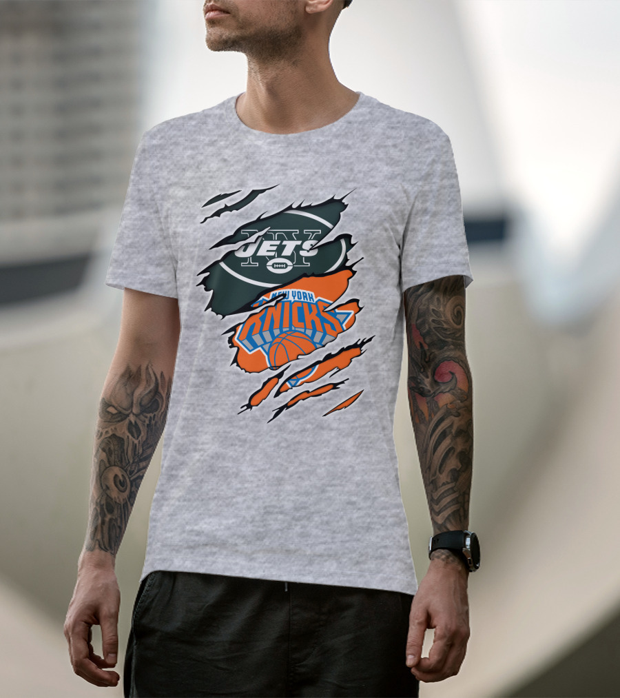 New York Jets Knicks Basketball Football Fan Crossover T-Shirt