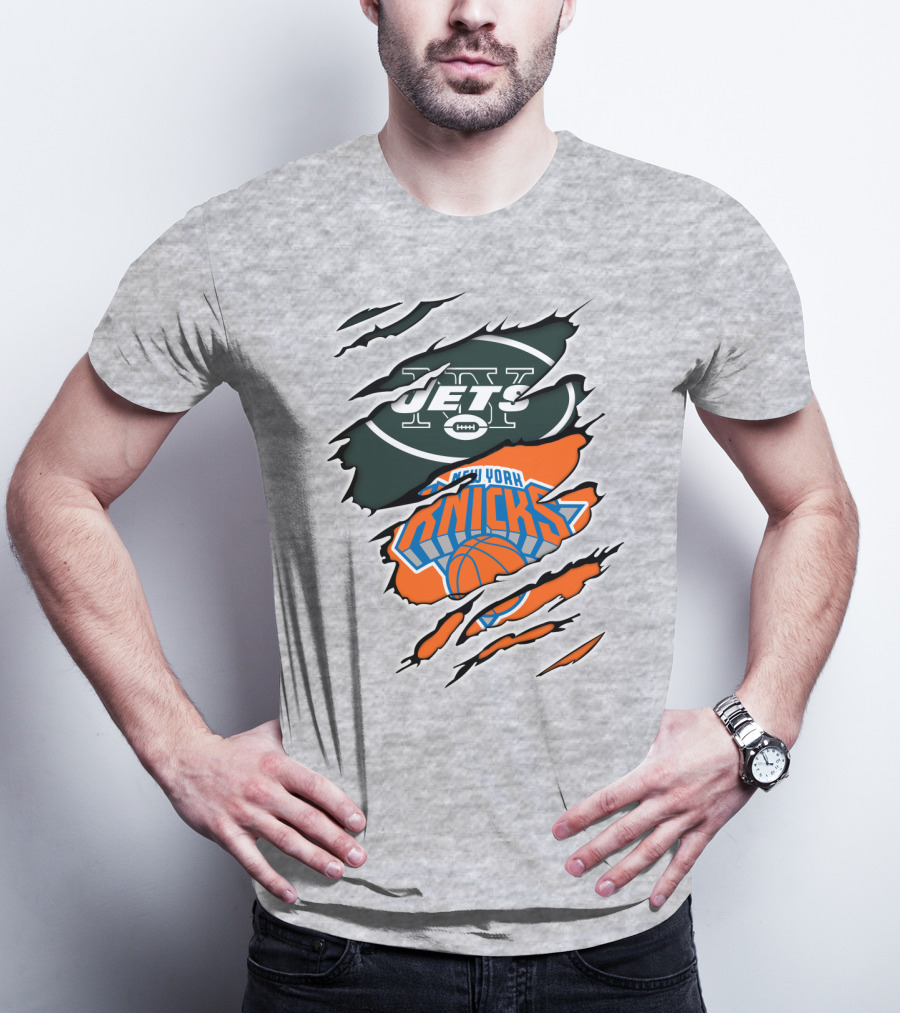 New York Jets Knicks Basketball Football Fan Crossover T-Shirt