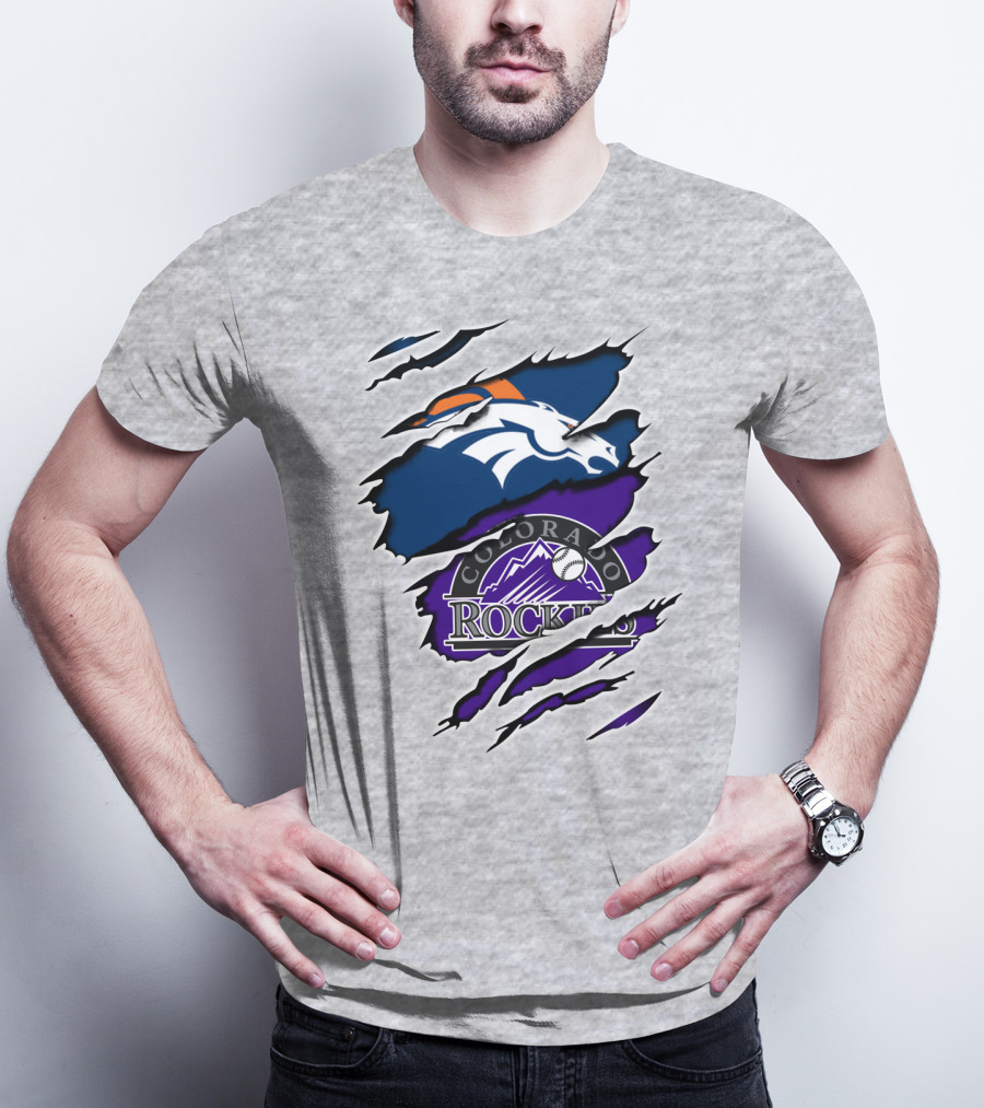 Denver Broncos Colorado Rockies Fan Crossover T-Shirt