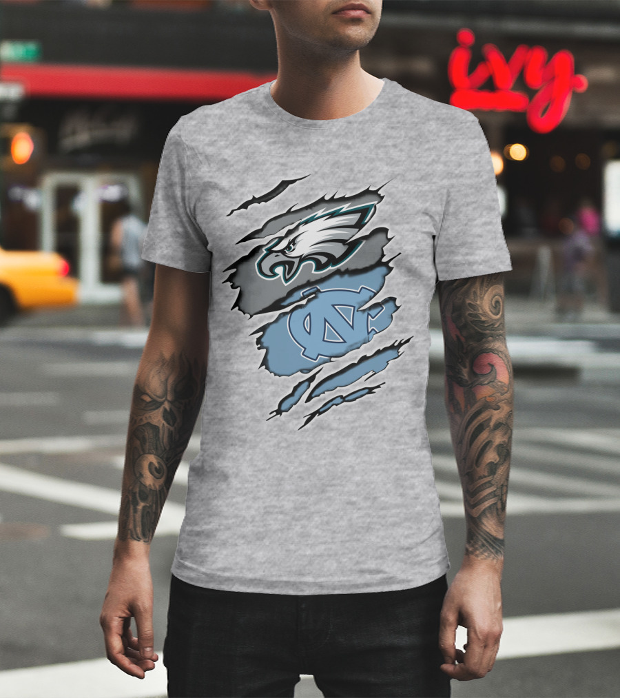Philadelphia Eagles Unc Tar Heels Claw Marks Logo Mix T-Shirt