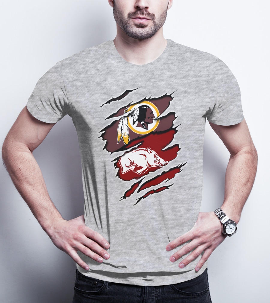 Washington Redskins And Arkansas Razorbacks Logo Mashup T-Shirt