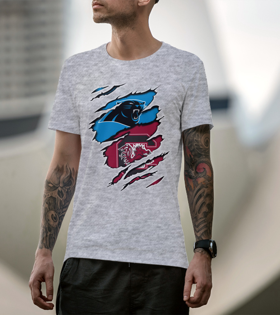 Panthers Gamecocks Team Spirit Claw Marks Logo Fusion T-Shirt