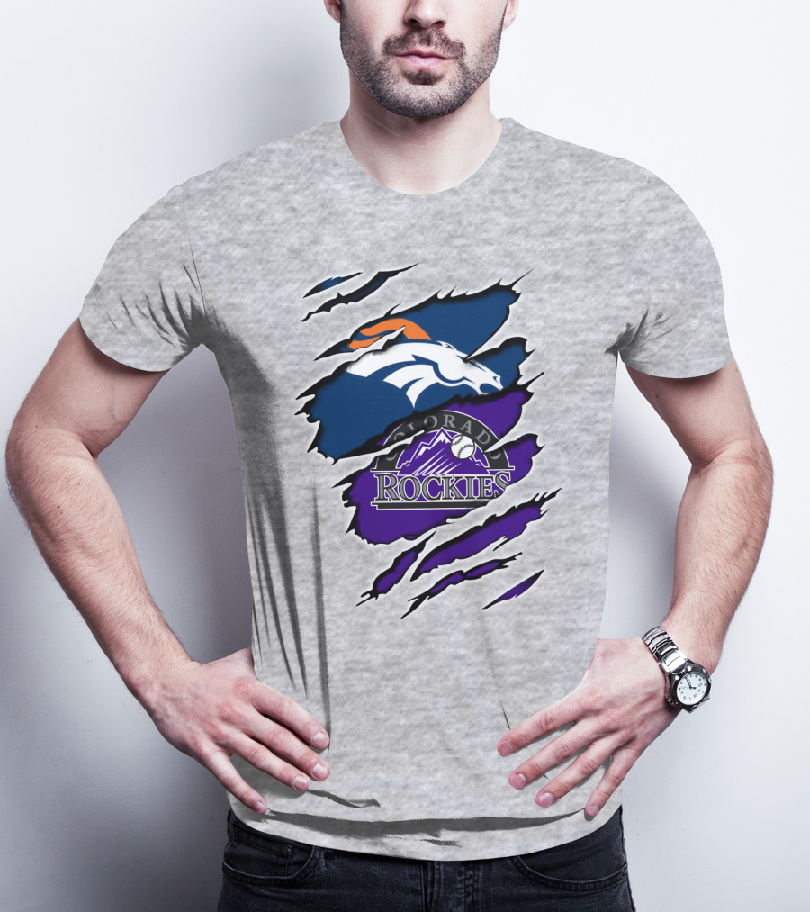 Broncos Rockies Colorado Sports Fan Ripped T-Shirt