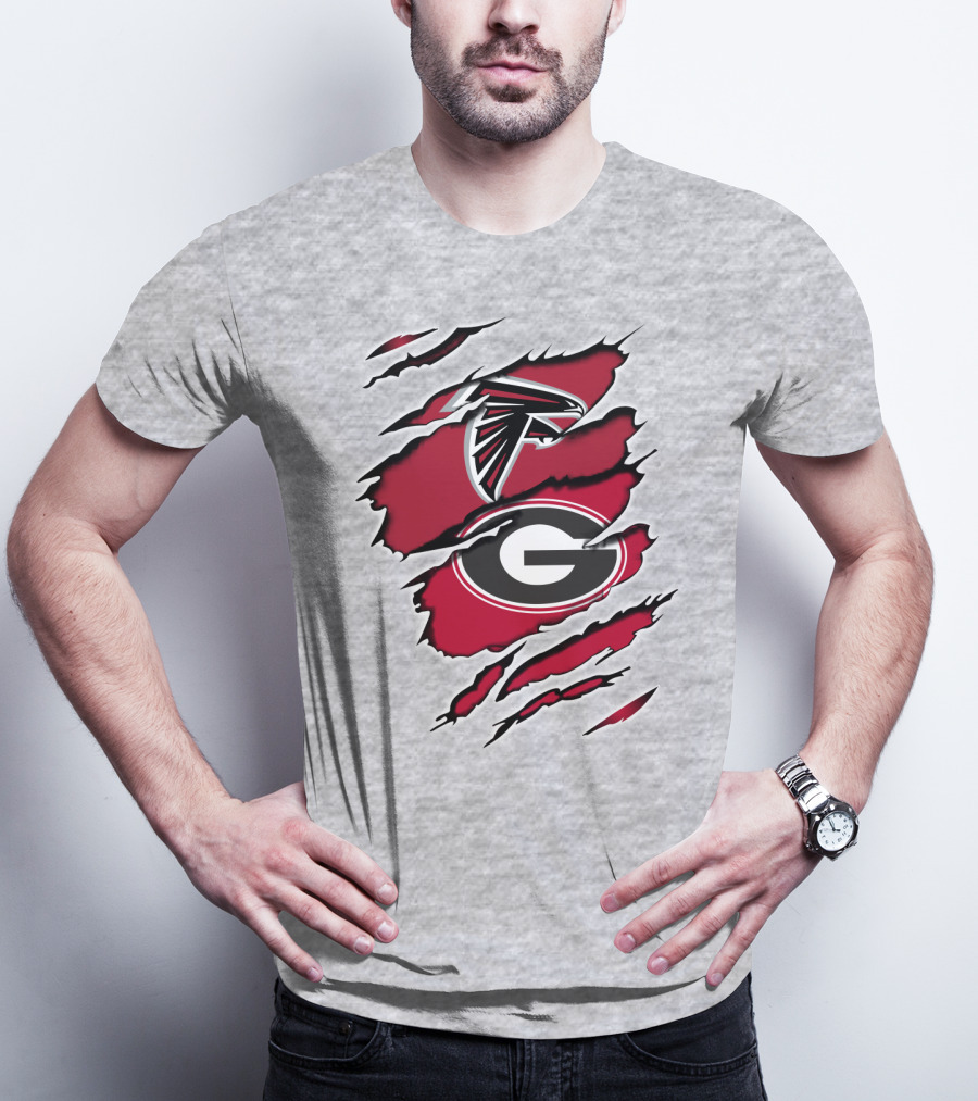 Atlanta Falcons Georgia Bulldogs Logos Ripped T-Shirt