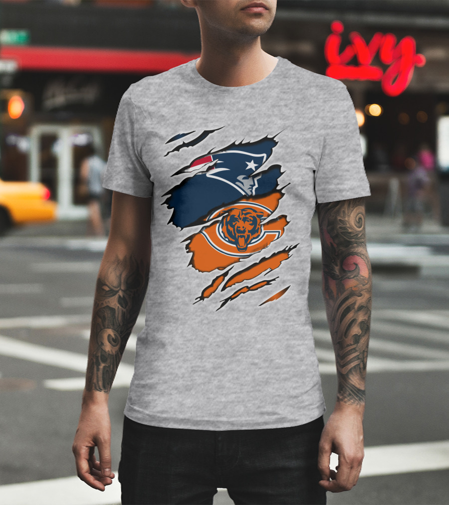 Patriots Bears Logos Clash Ripped T-Shirt