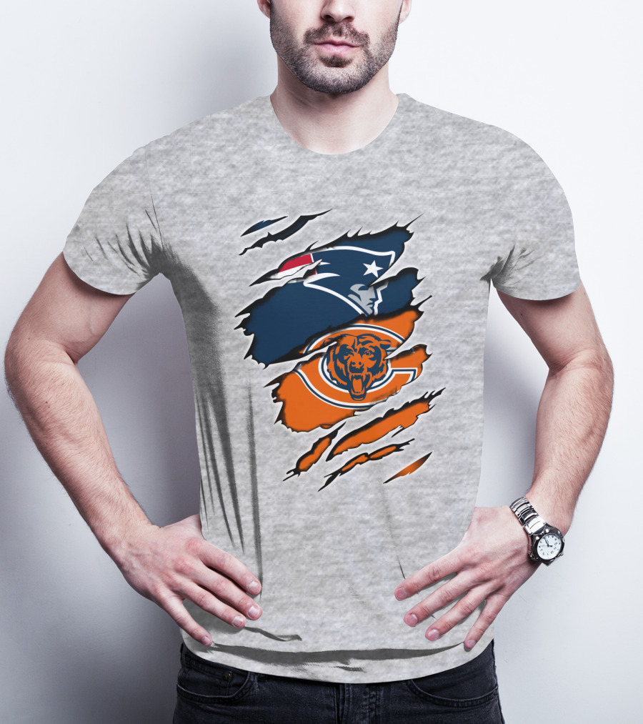 Patriots Bears Logos Clash Ripped T-Shirt