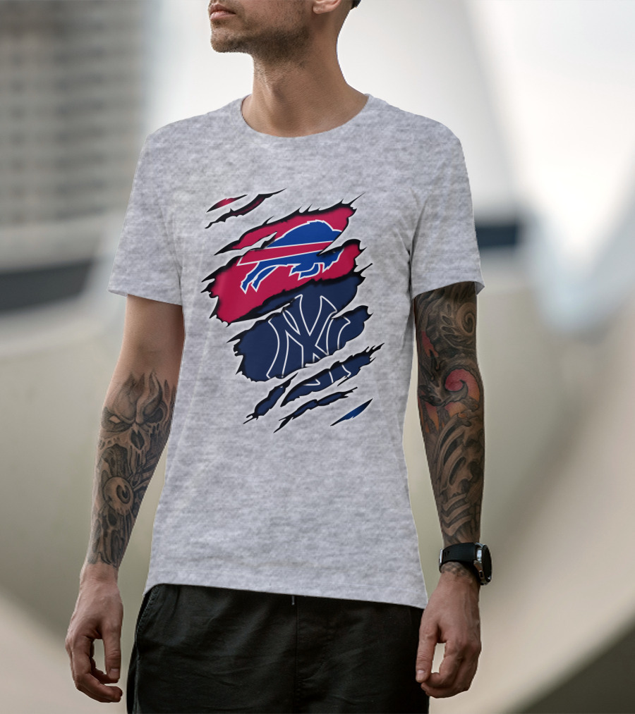 Buffalo Bills New York Yankees Torn Logo Mashup T-Shirt