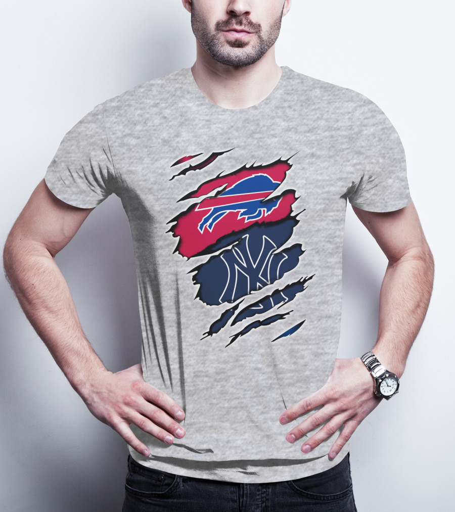 Buffalo Bills New York Yankees Torn Logo Mashup T-Shirt