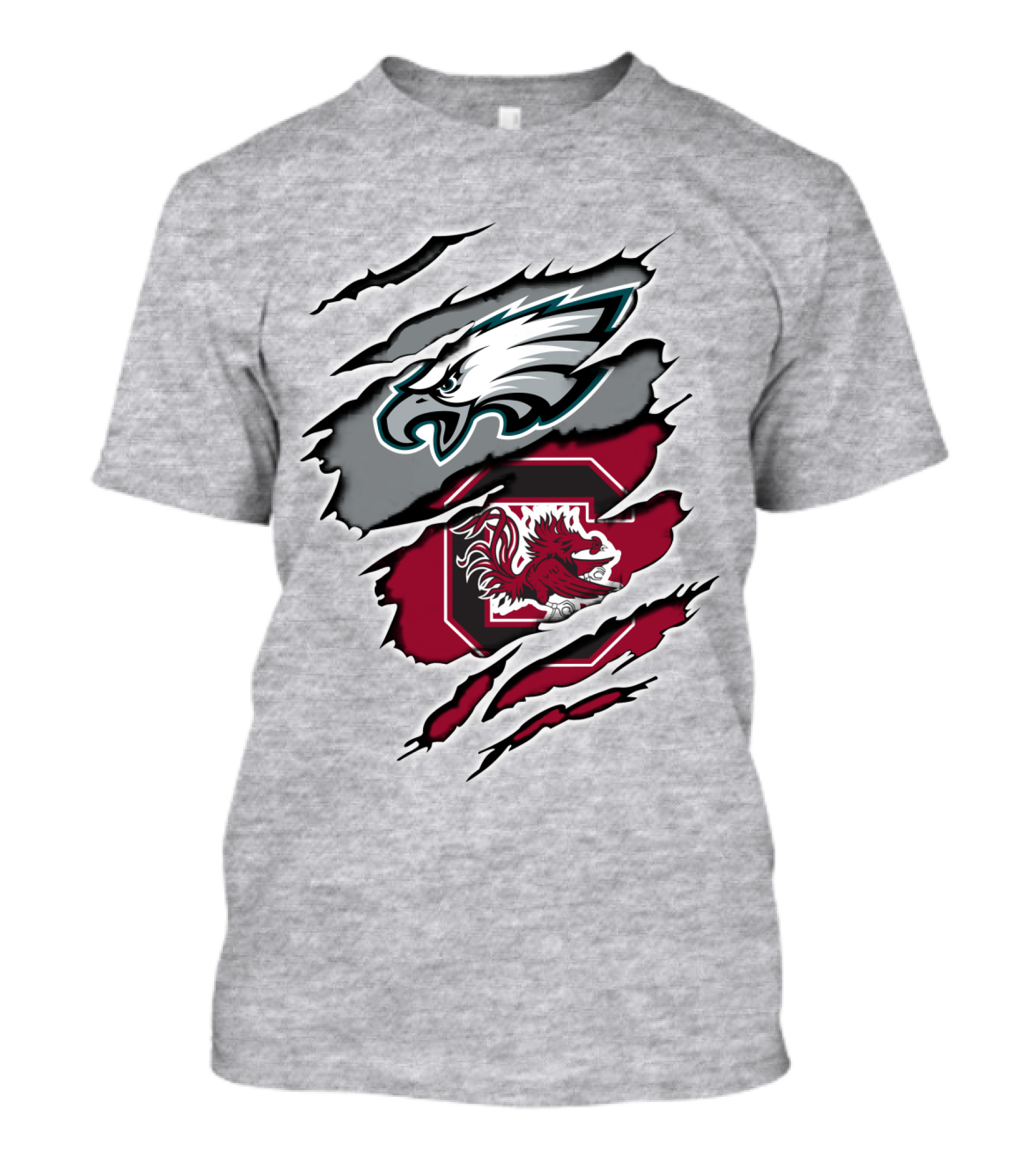 Eagles Gamecocks Logo Clash On Ripped Grey Background T-Shirt