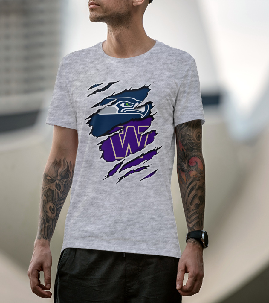 Seahawks Huskies Team Spirit Logo Claw Marks T-Shirt