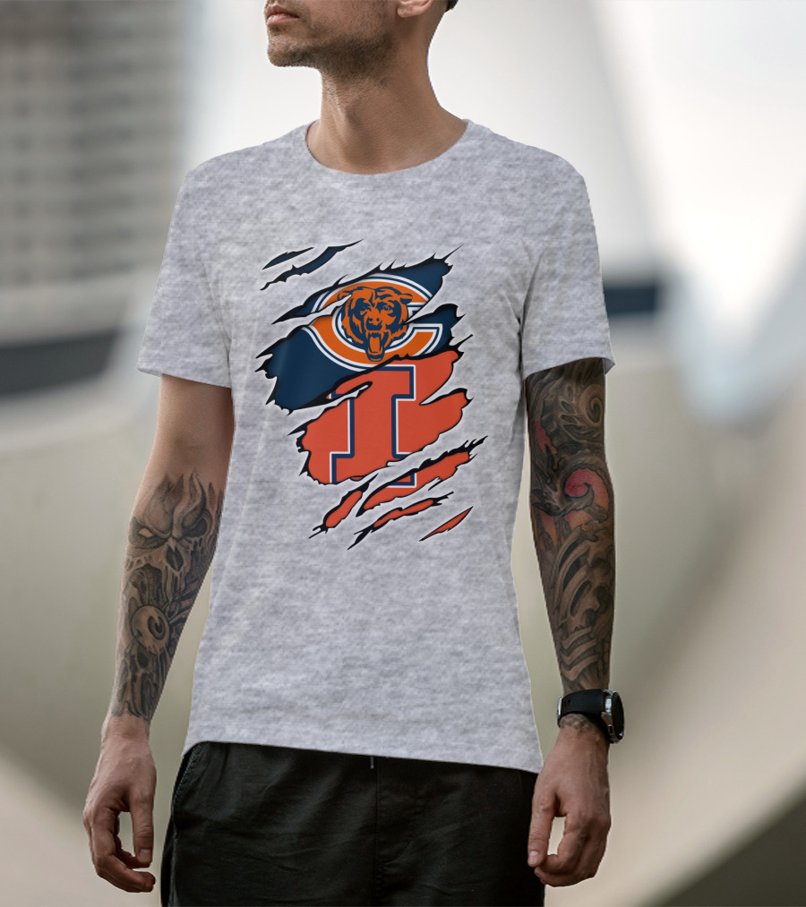 Chicago Bears Illinois Fighting Illini Fan Logo Mashup T-Shirt