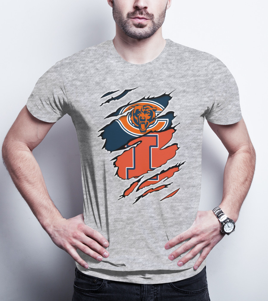 Chicago Bears Illinois Fighting Illini Fan Logo Mashup T-Shirt