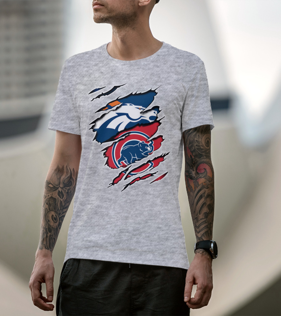 Broncos Cubs Scratching Logos Fusion T-Shirt
