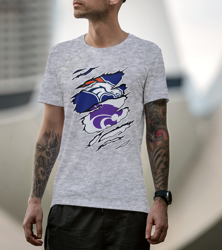 Broncos Wildcat Kansas Football Team Colors Ripped Claw T-Shirt