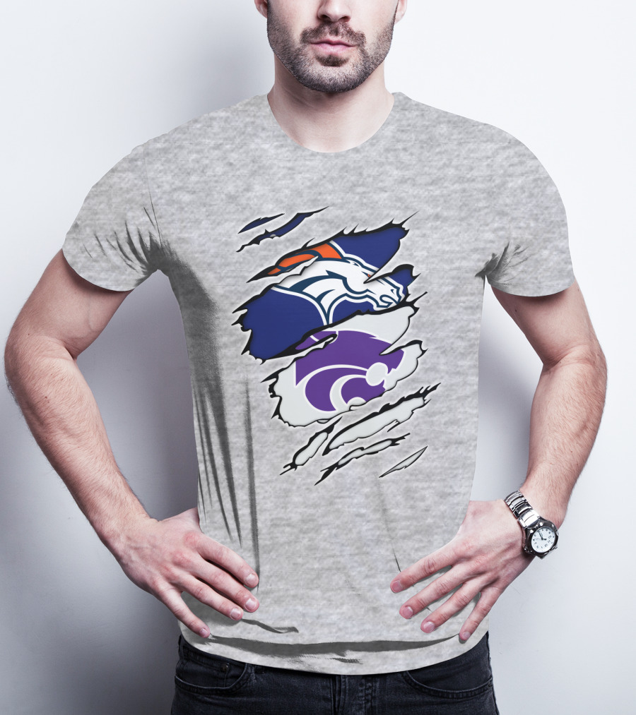 Broncos Wildcat Kansas Football Team Colors Ripped Claw T-Shirt