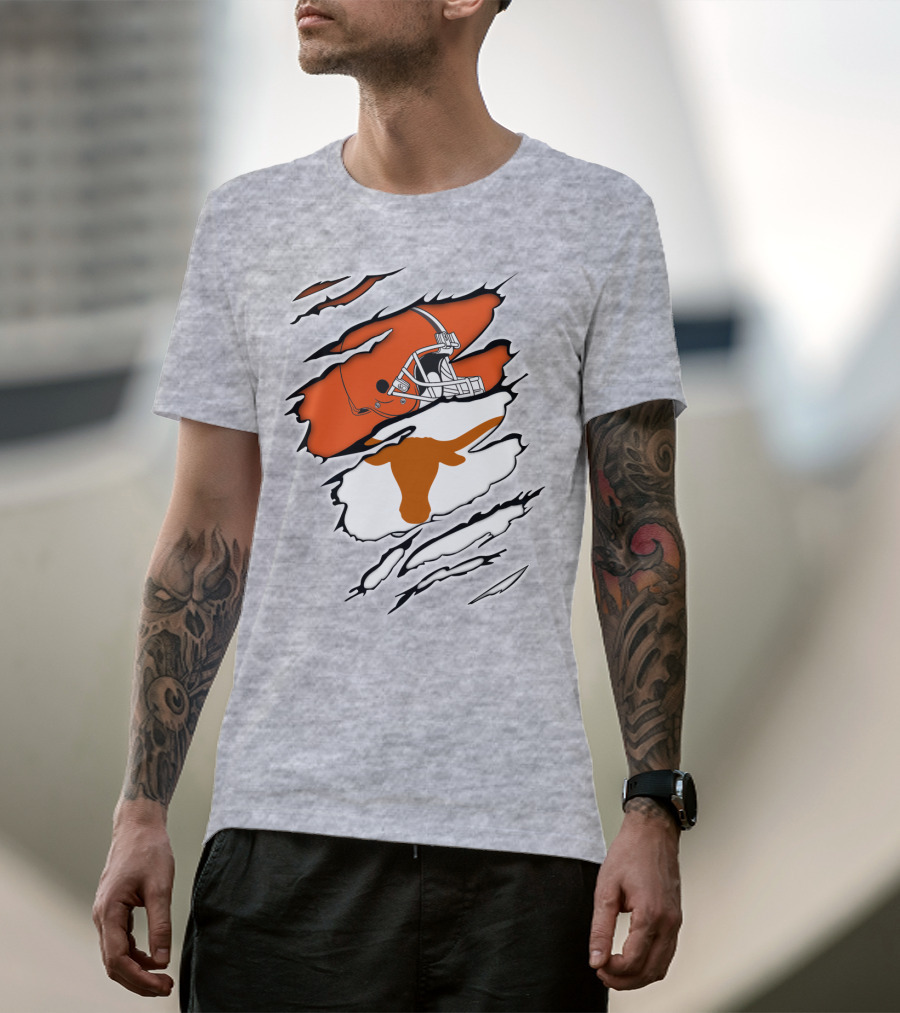 Browns Helmet Longhorns Horns Football Fusion T-Shirt