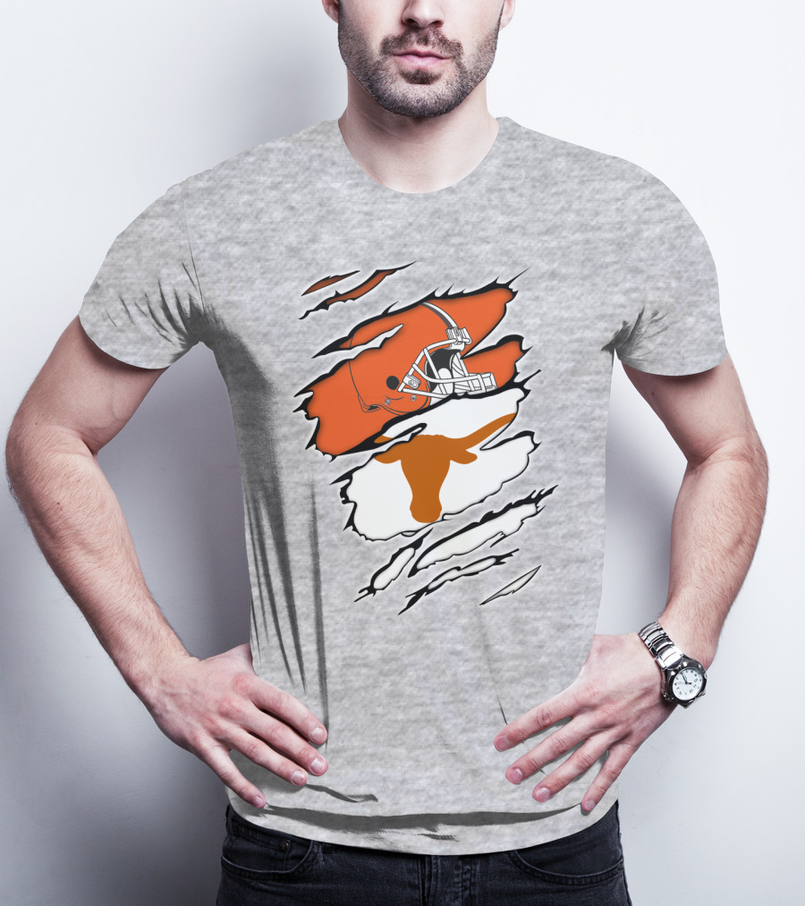 Browns Helmet Longhorns Horns Football Fusion T-Shirt