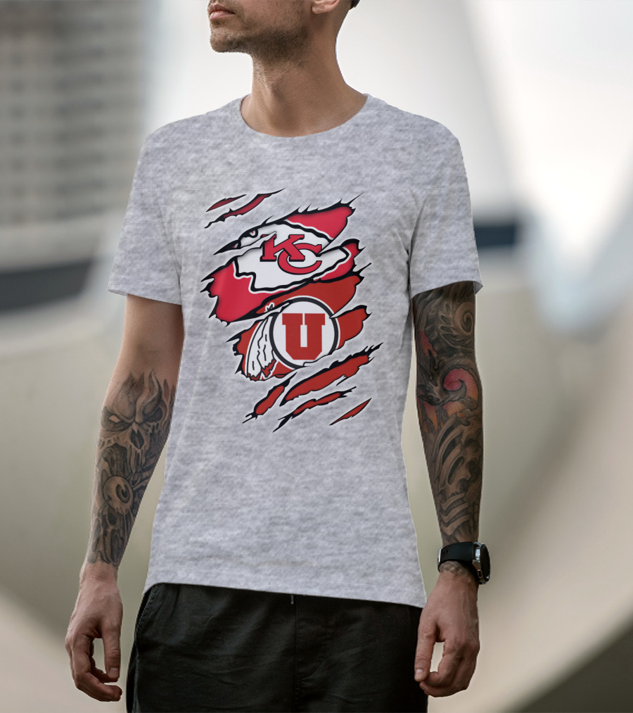 Kansas City Chiefs Utah Utes Claw Marks Logo Combination T-Shirt