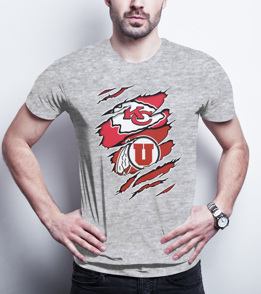 Kansas City Chiefs Utah Utes Claw Marks Logo Combination T-Shirt