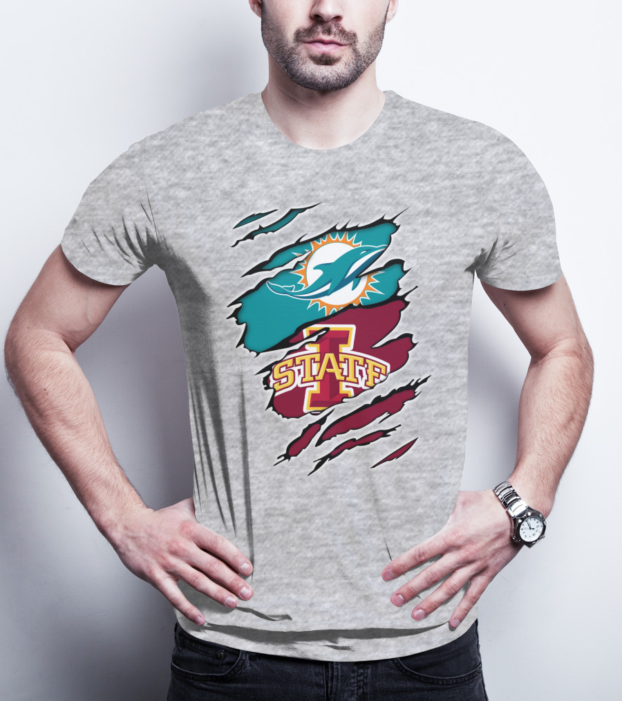 Dolphins Miami Logo Iowa State Cyclones Tear T-Shirt
