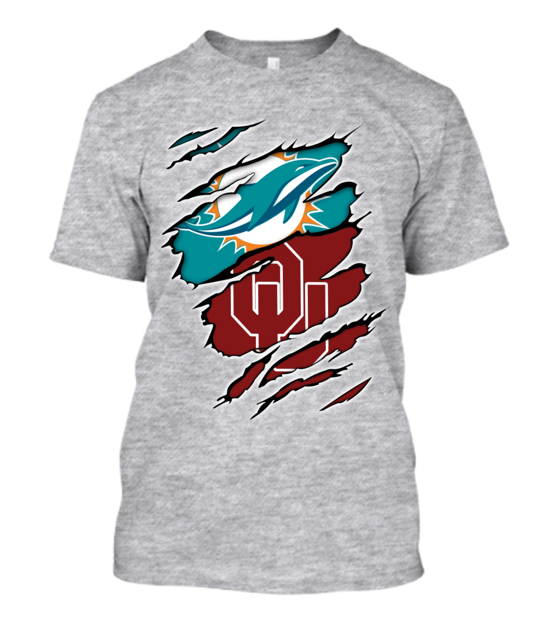 Miami Dolphins Oklahoma Sooners Teal Aqua Crimson Red Blend T-Shirt