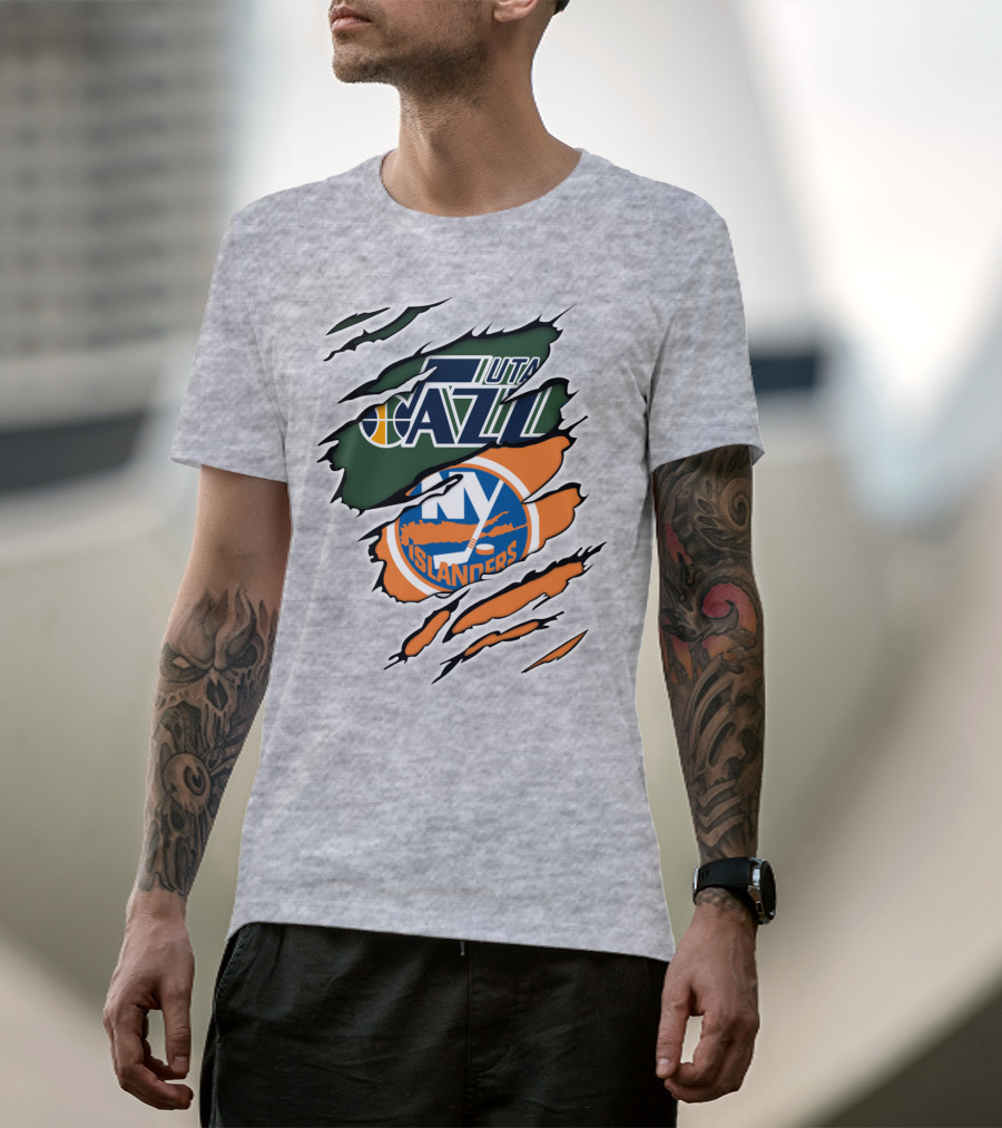 Utah Jazz NY Islanders Team Spirit Collaboration T-Shirt