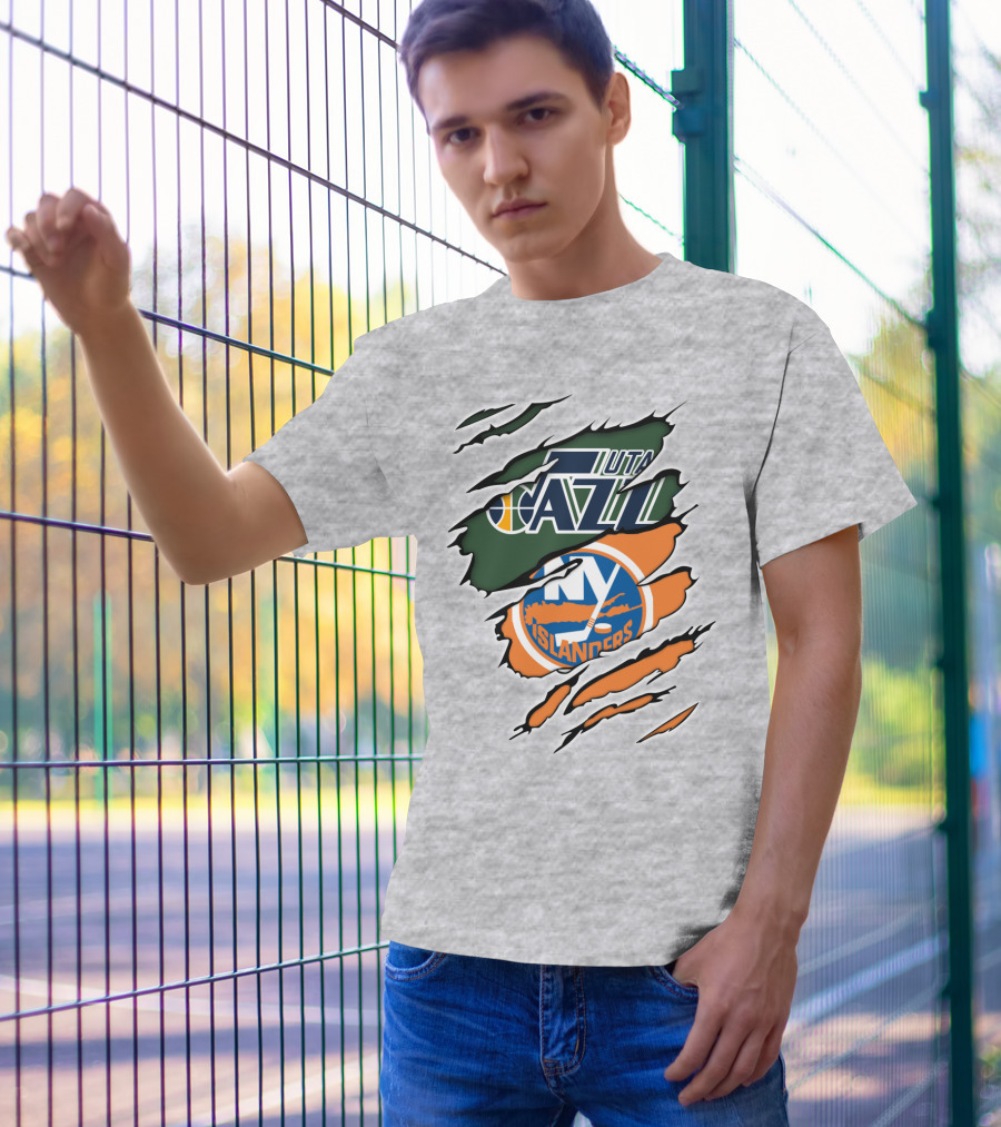 Utah Jazz NY Islanders Team Spirit Collaboration T-Shirt