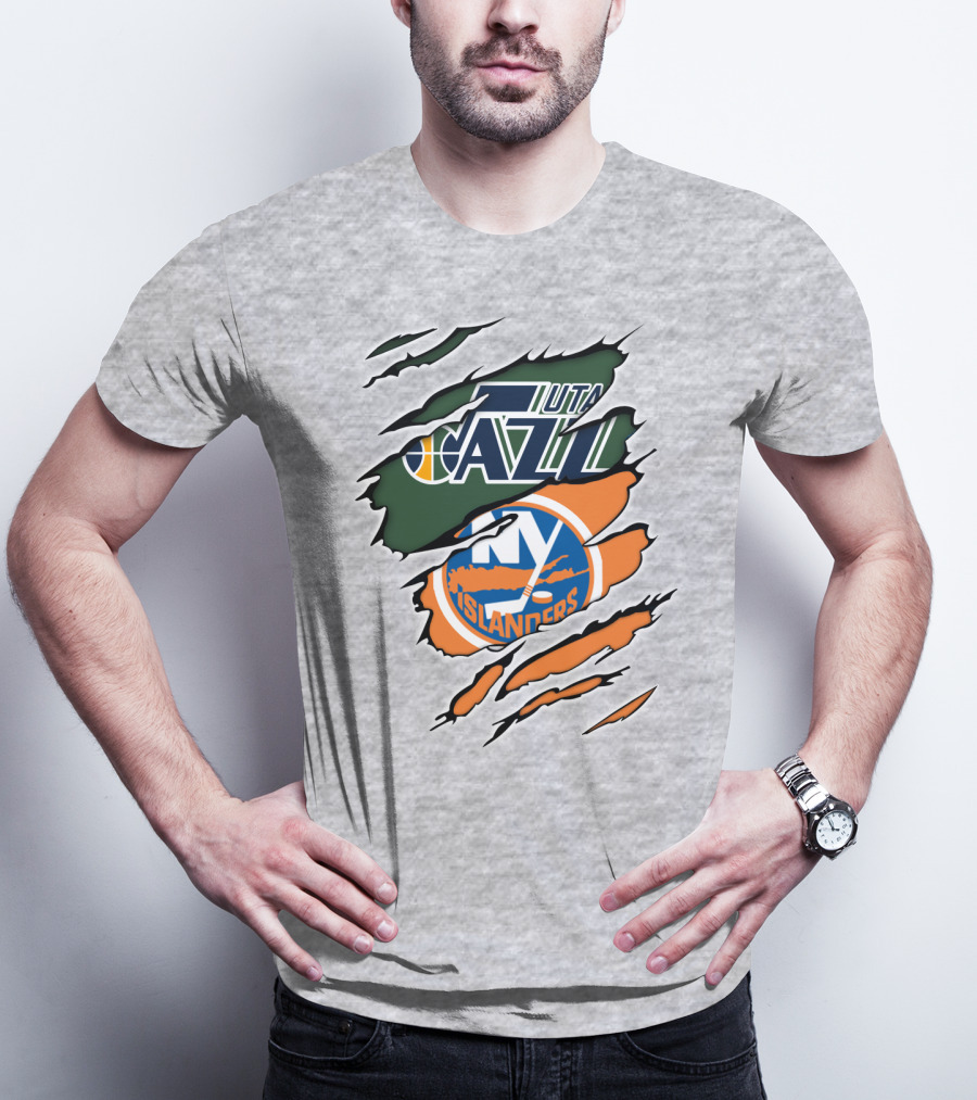 Utah Jazz NY Islanders Team Spirit Collaboration T-Shirt