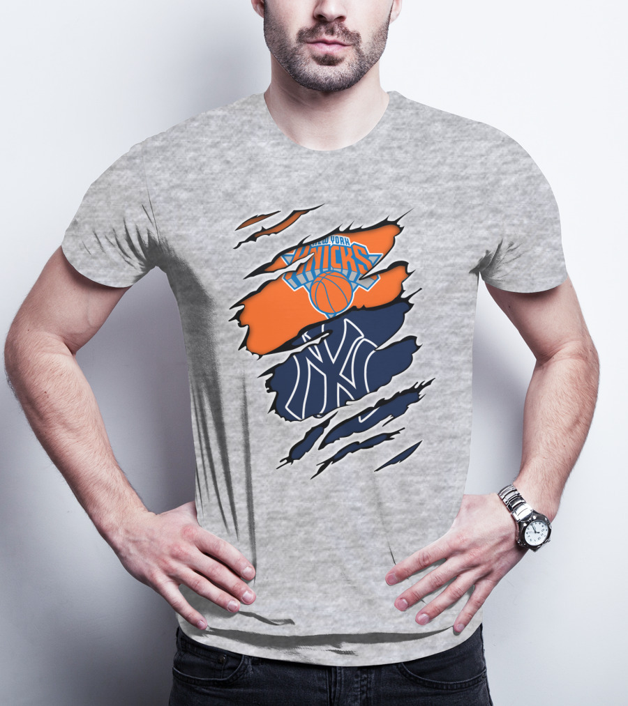New York Knicks Yankees Torn Logo Fusion T-Shirt