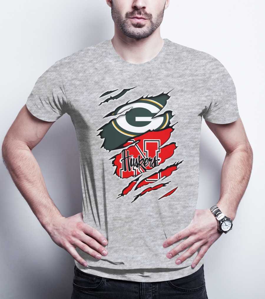 Packers Huskers G Green Bay Logo Nebraska N Huskers Combination T-Shirt