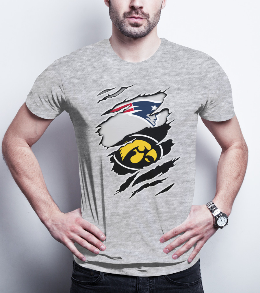 Patriots And Hawkeyes Logos With Torn Effect T-Shirt