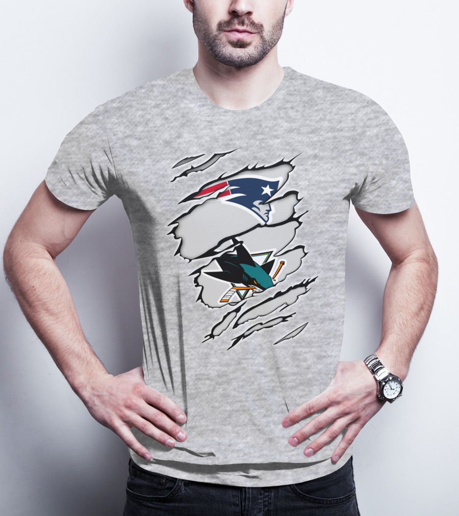 New England Patriots San Jose Sharks Ripped Tear T-Shirt