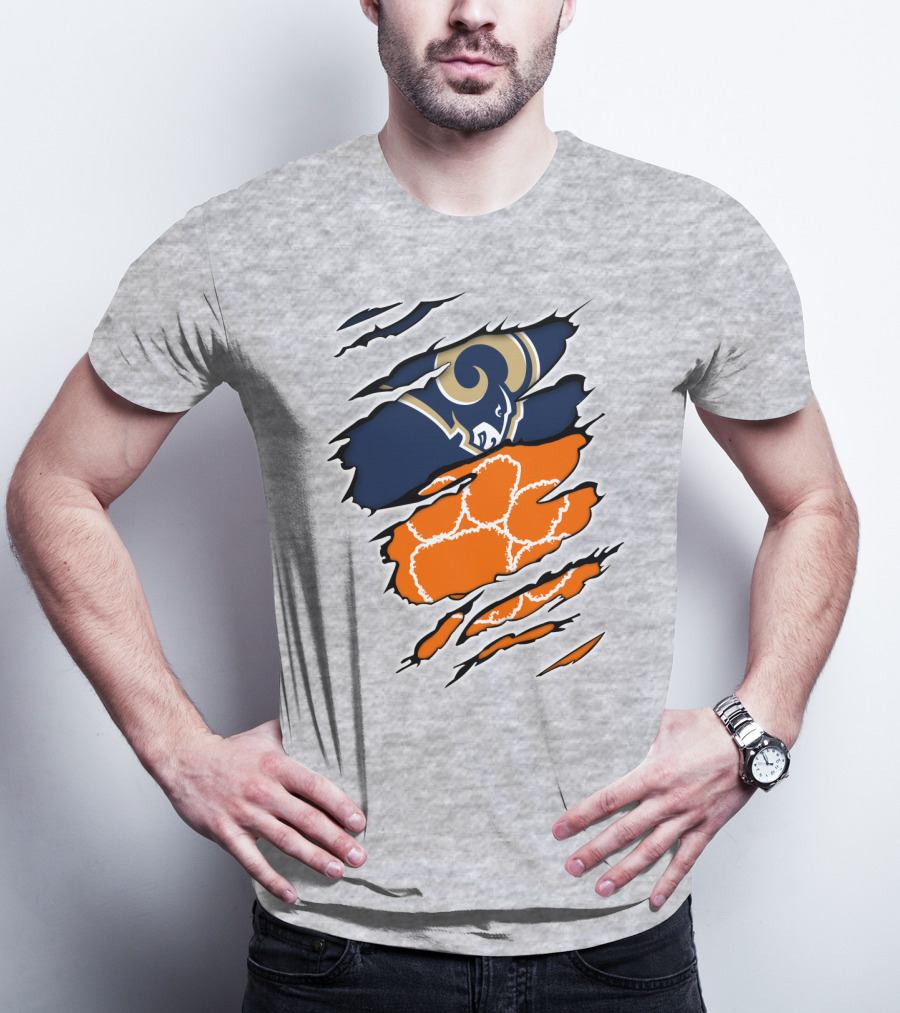 Clemson Tiger Paw With Rams Horns Logo Combo T-Shirt