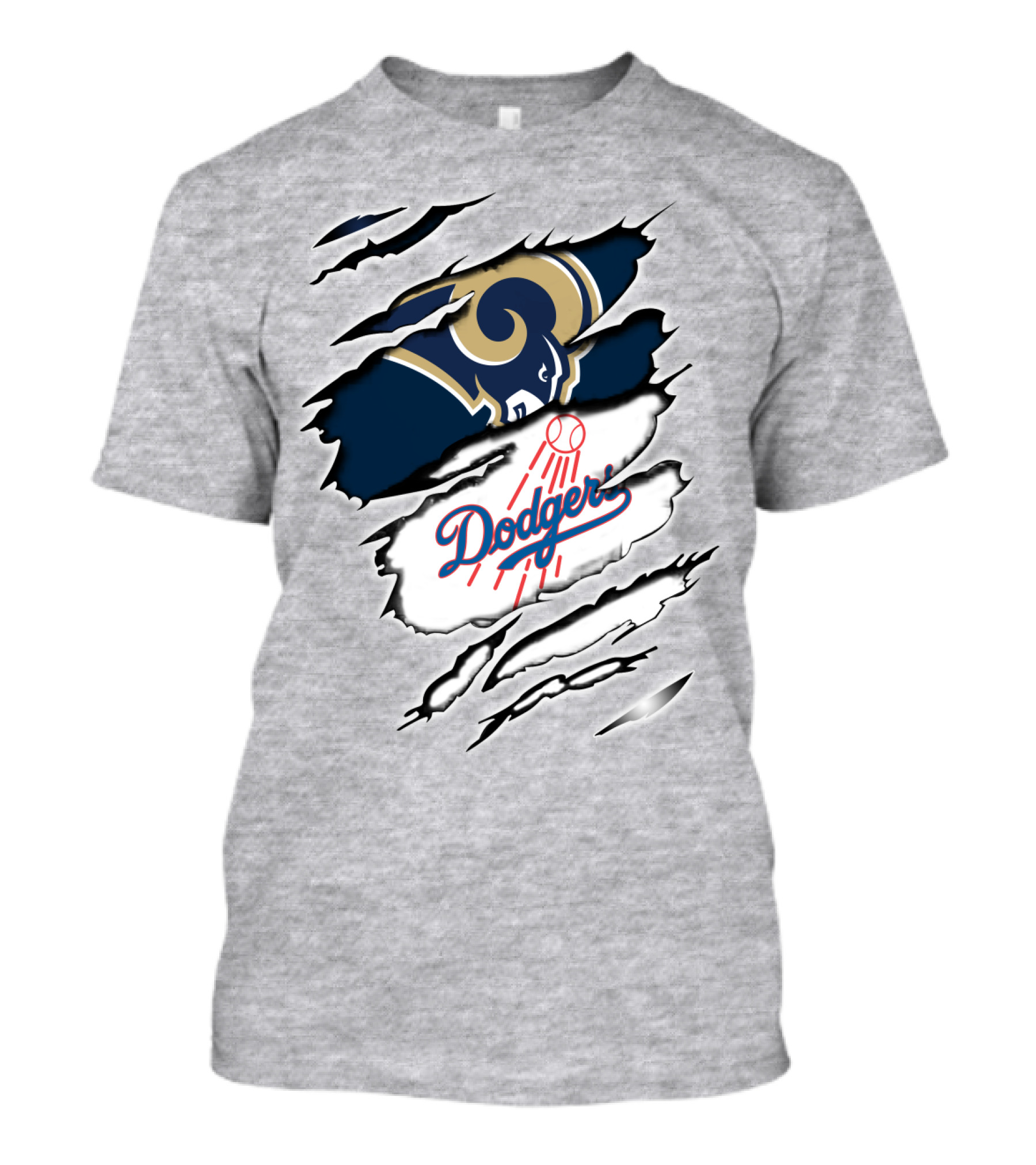 Dodger And Ram Logo Fusion Tearing Effect T-Shirt