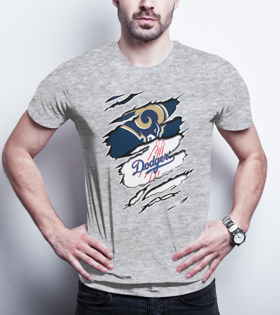 Dodger And Ram Logo Fusion Tearing Effect T-Shirt