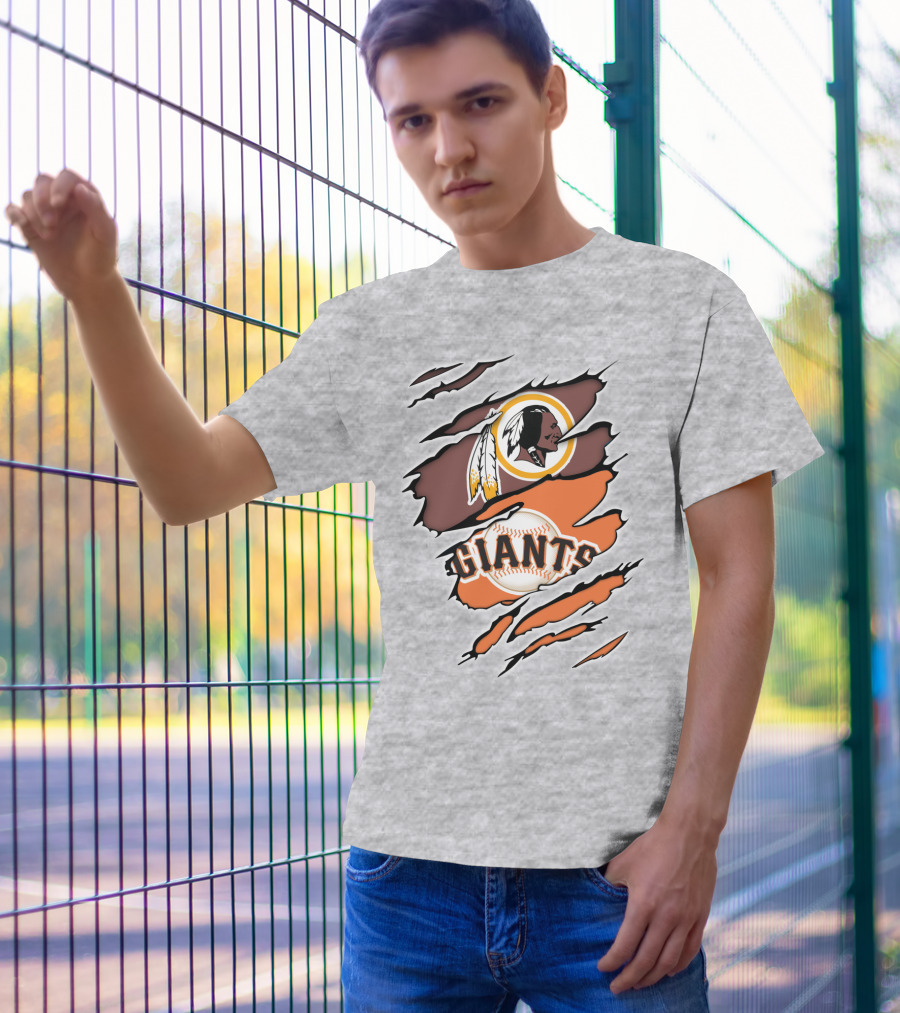 Redskins Giants Logo Mashup Baseball And Football Fan Clash T-Shirt