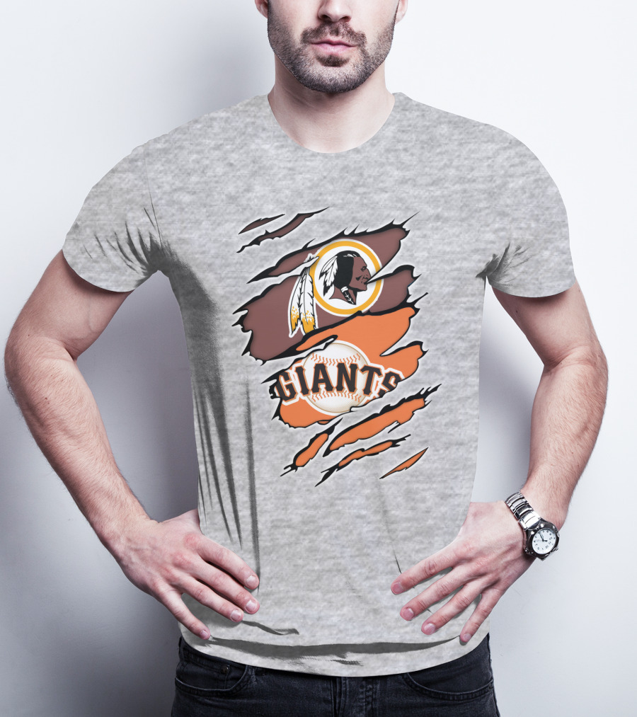 Redskins Giants Logo Mashup Baseball And Football Fan Clash T-Shirt