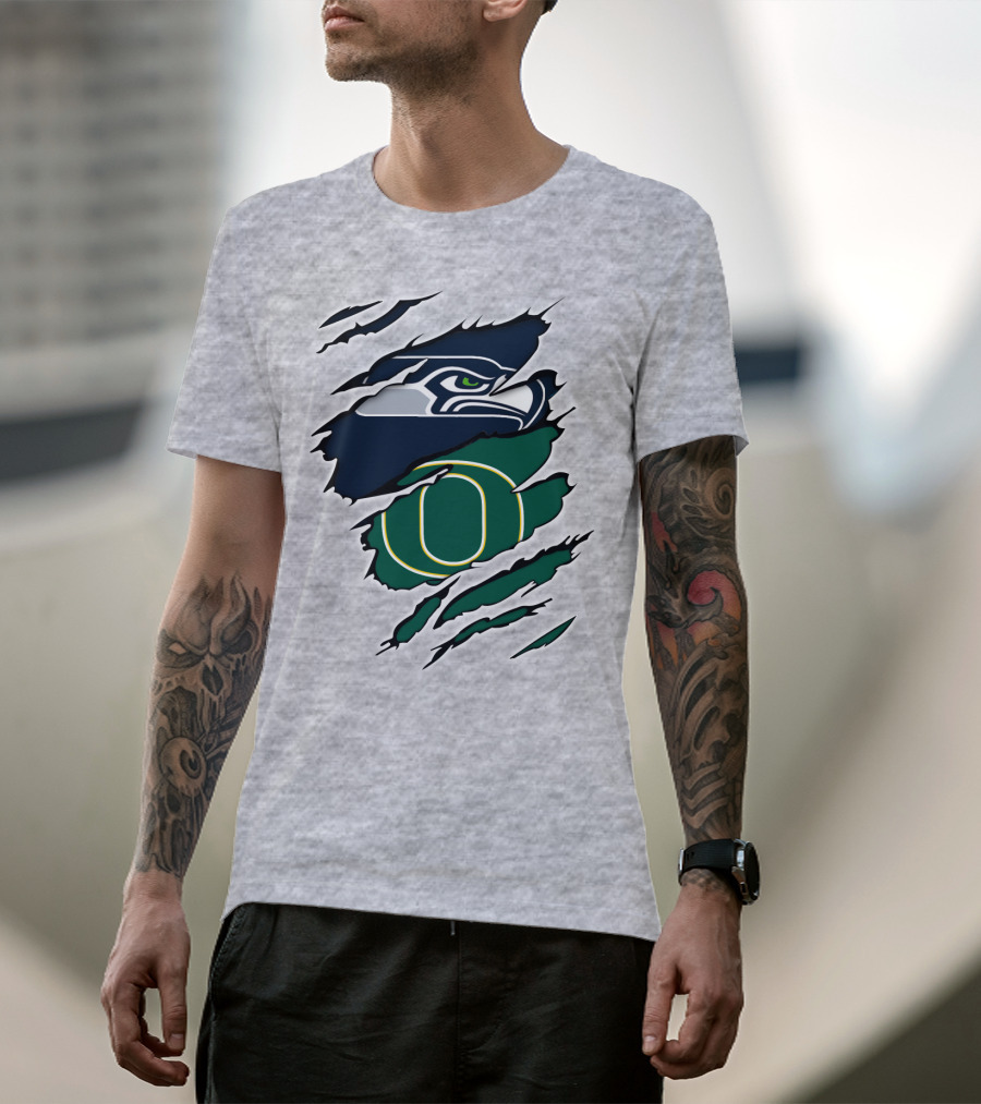 Seahawks Ducks Logo Fusion Featuring Claw Marks T-Shirt