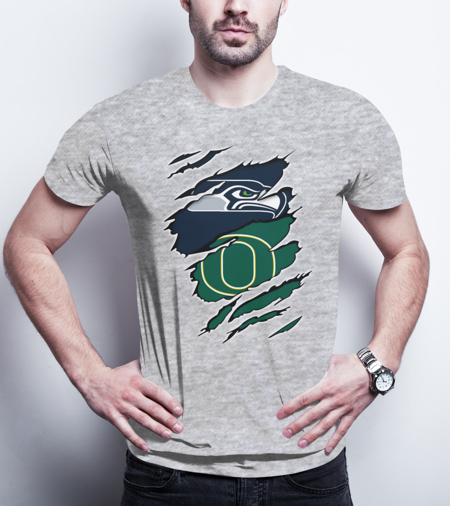 Seahawks Ducks Logo Fusion Featuring Claw Marks T-Shirt