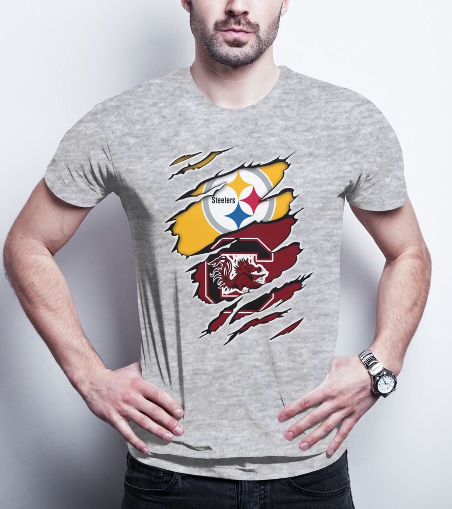 Steelers Gamecocks Logo Mashup With Scratch Marks T-Shirt